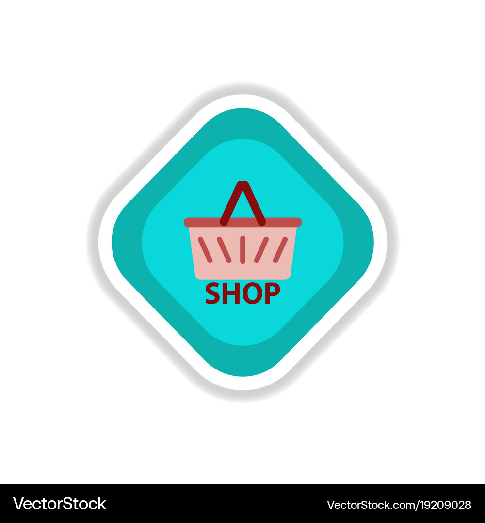 Paper sticker on white background basket shop Vector Image