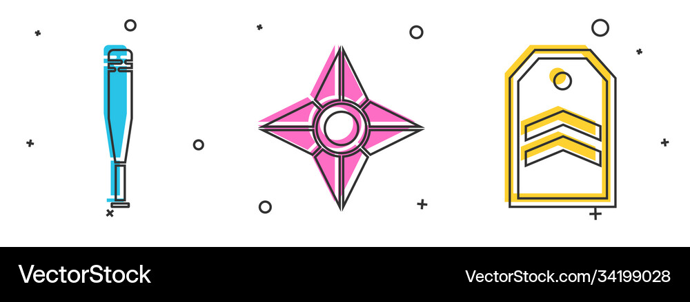 Set baseball bat japanese ninja shuriken Vector Image