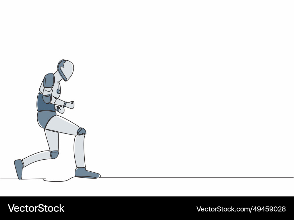 Single one line drawing of happy robot bow Vector Image