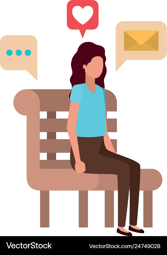 Woman sitting on bench with speech bubble Vector Image