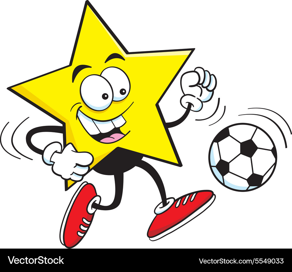 Cartoon smiling star playing soccer Royalty Free Vector