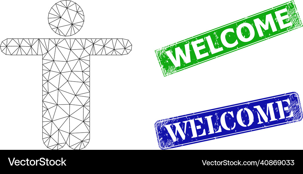 Grunge welcome stamp seals and triangle mesh Vector Image