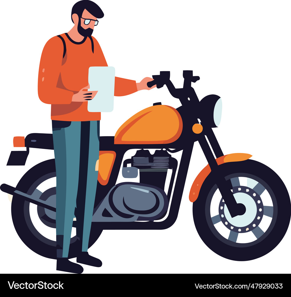 Man biker with a motorcycle and paper Royalty Free Vector