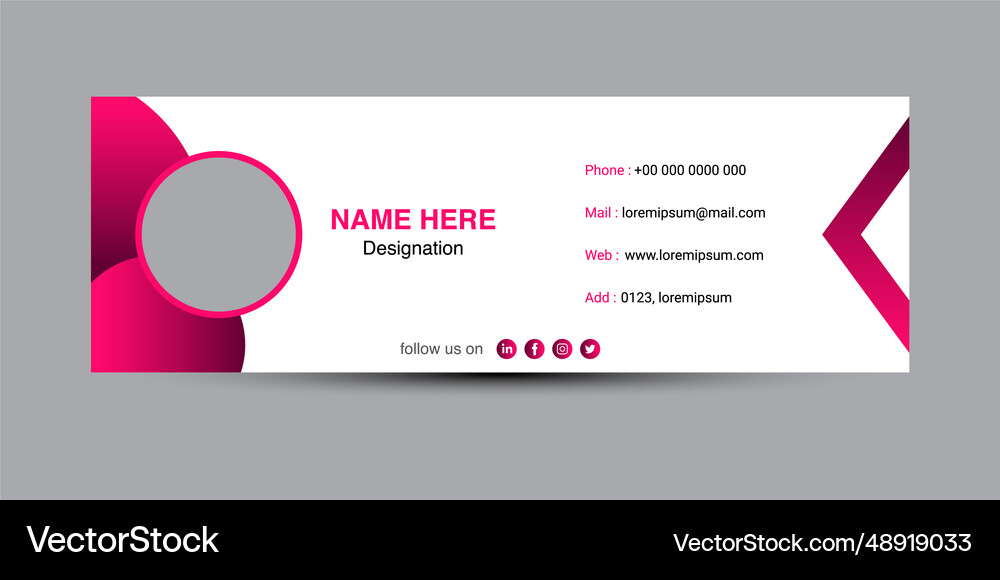 Modern email signature template pink and white Vector Image