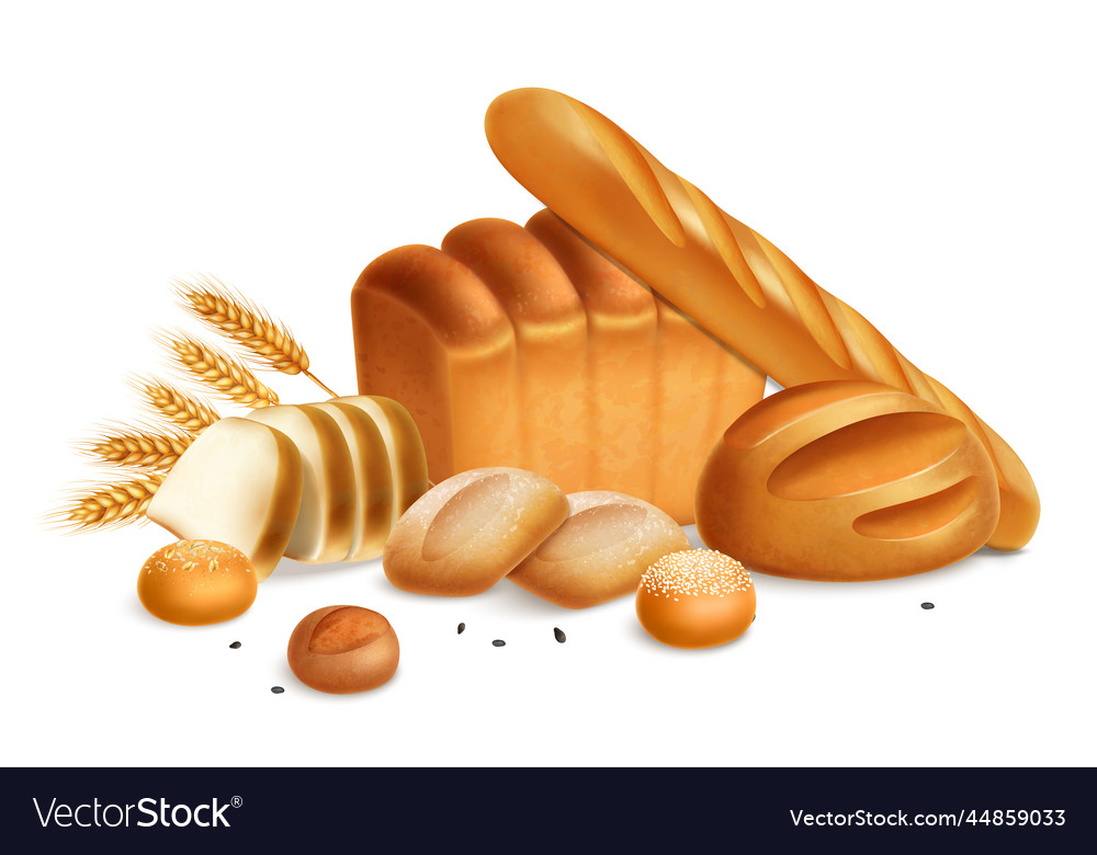 Realistic bread composition Royalty Free Vector Image