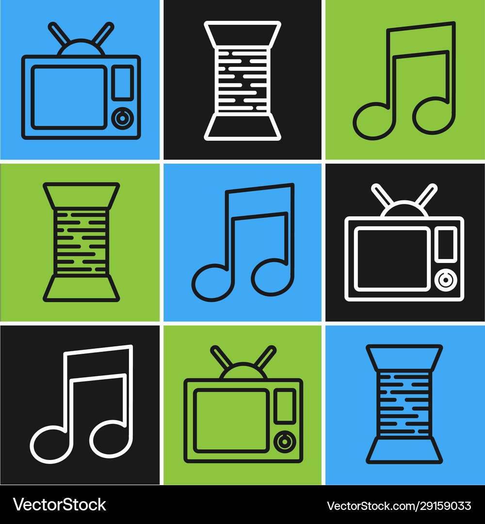 Set line television music note tone and sewing Vector Image