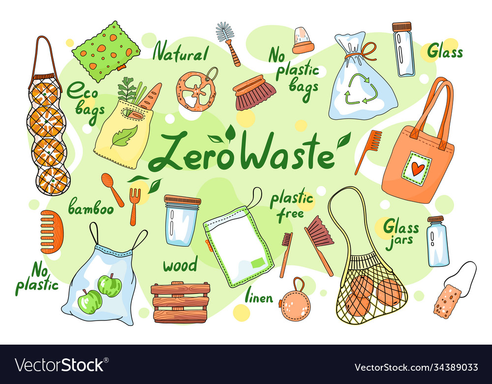 Set zero waste elements doodles Royalty Free Vector Image