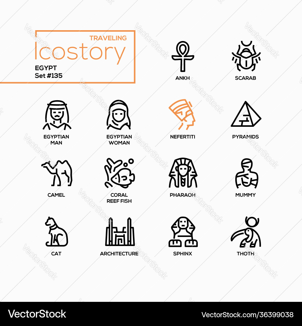 Ancient egypt - modern line design style icons set