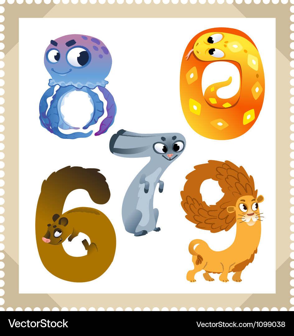 Cartoon animals numbers set with white bacground Vector Image