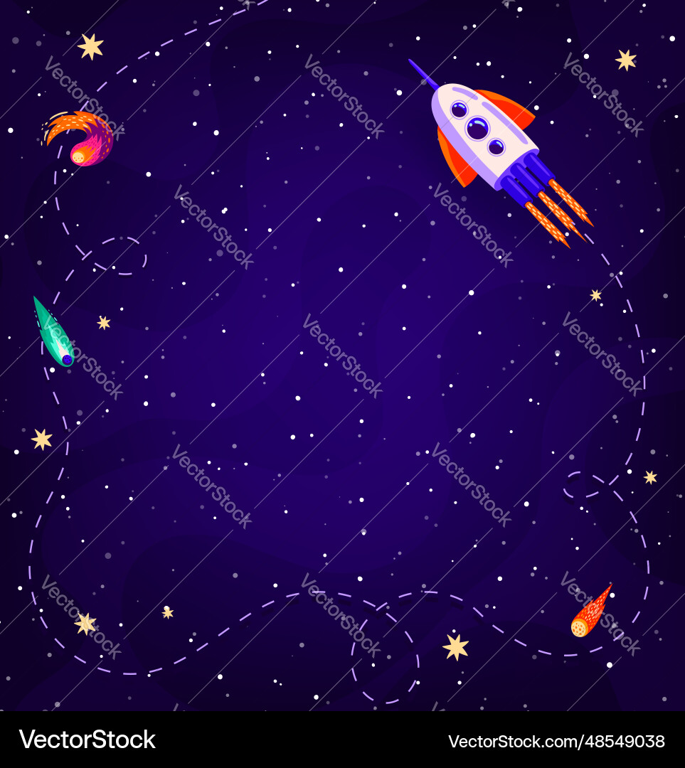 Cartoon kids space background planets and rocket Vector Image