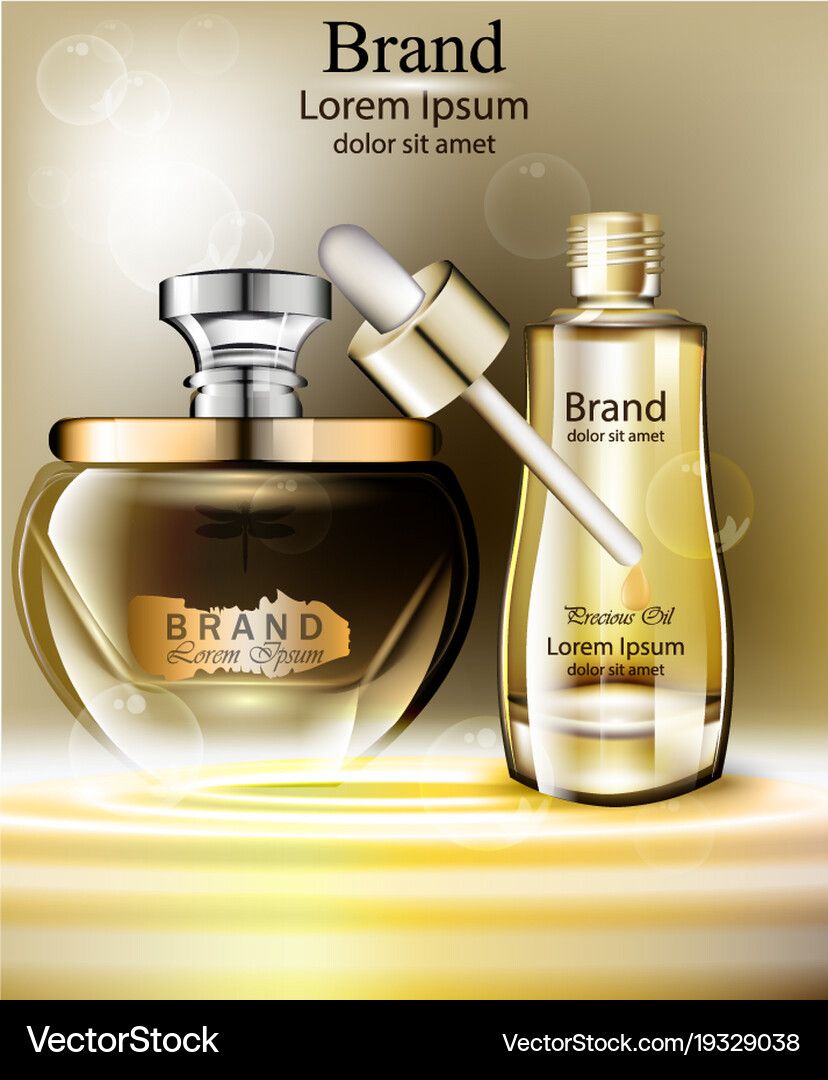 Cosmetics oil set realistic products Royalty Free Vector