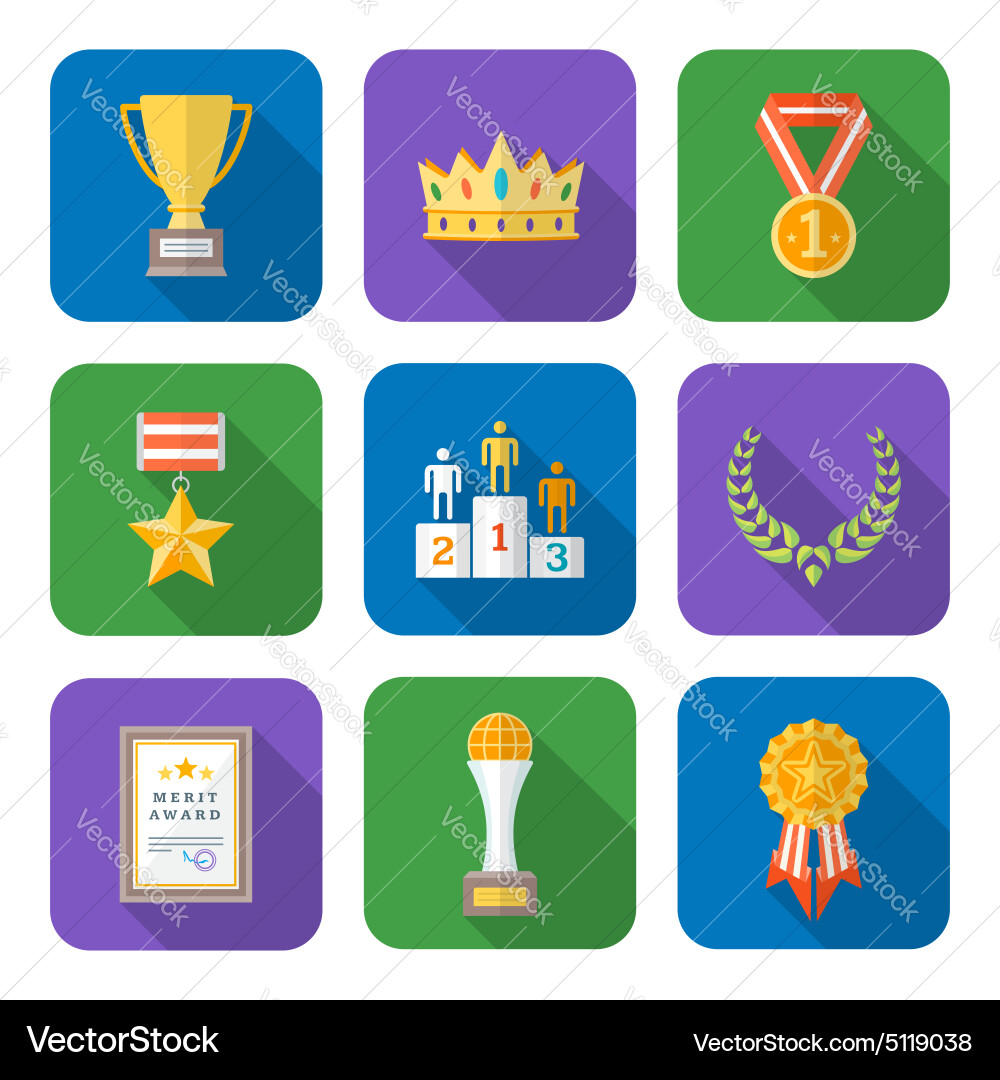 Flat style colored various awards symbols icons Vector Image