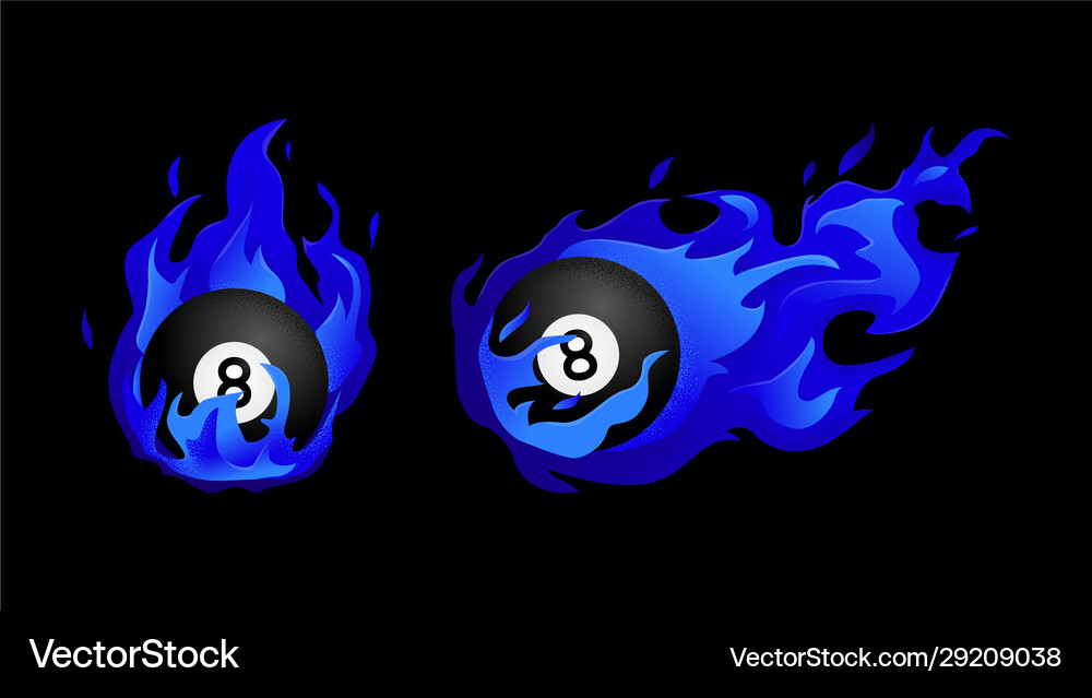 Flying black billiard eight ball in fire Vector Image