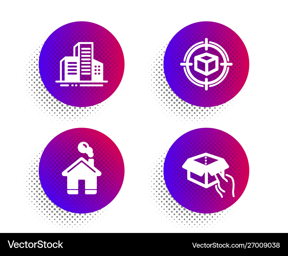 Home buildings and parcel tracking icons set Vector Image