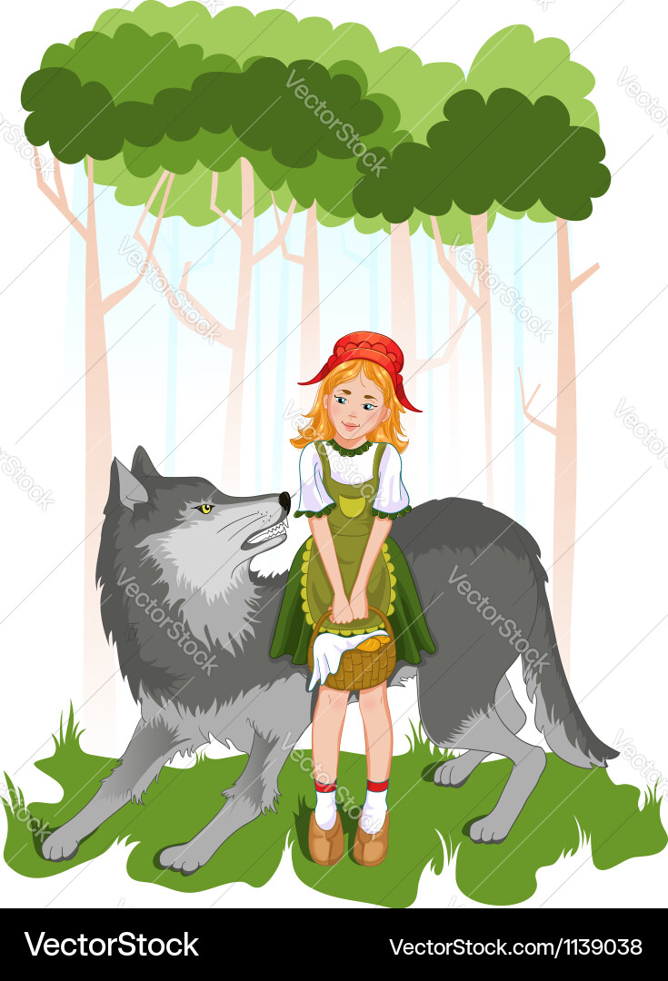 Little red riding hood with wolf Royalty Free Vector Image