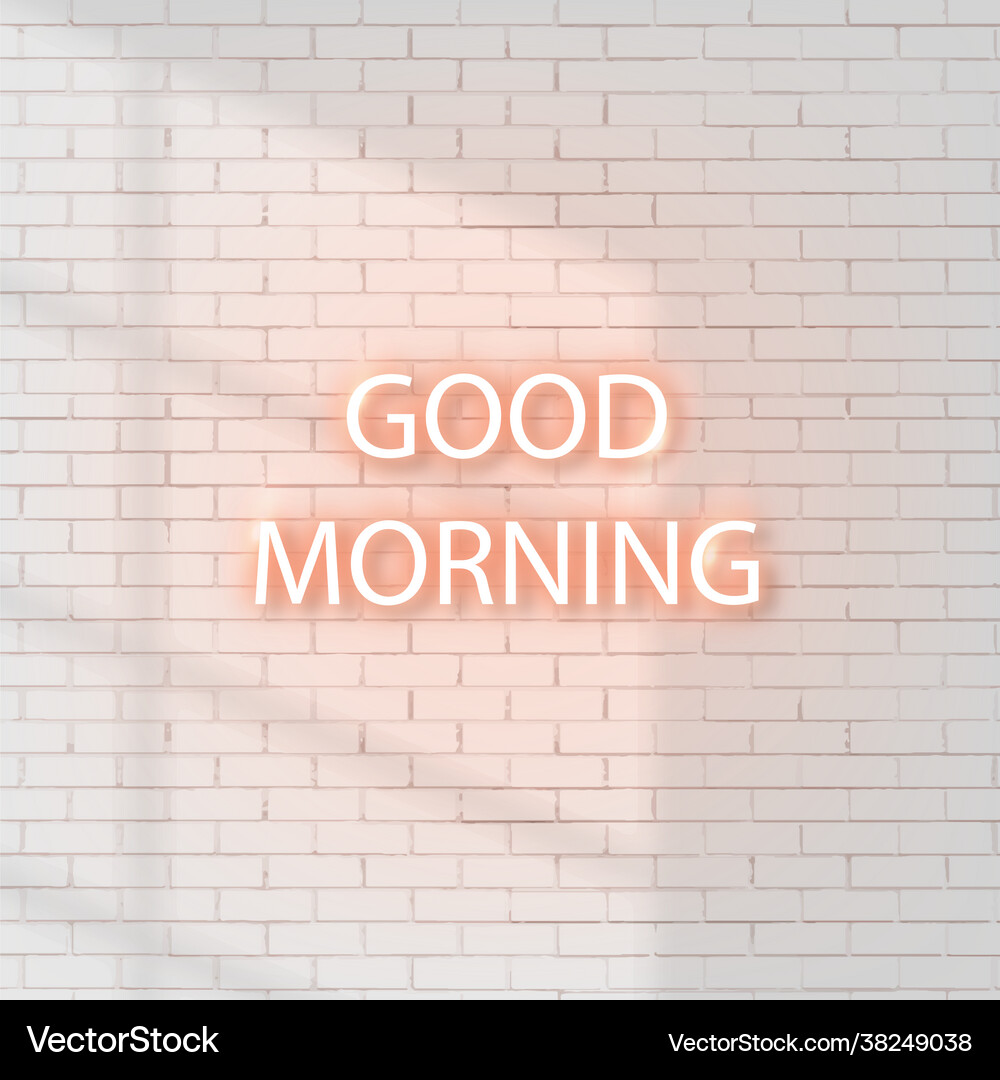 Neon good morning word on brick wall Royalty Free Vector