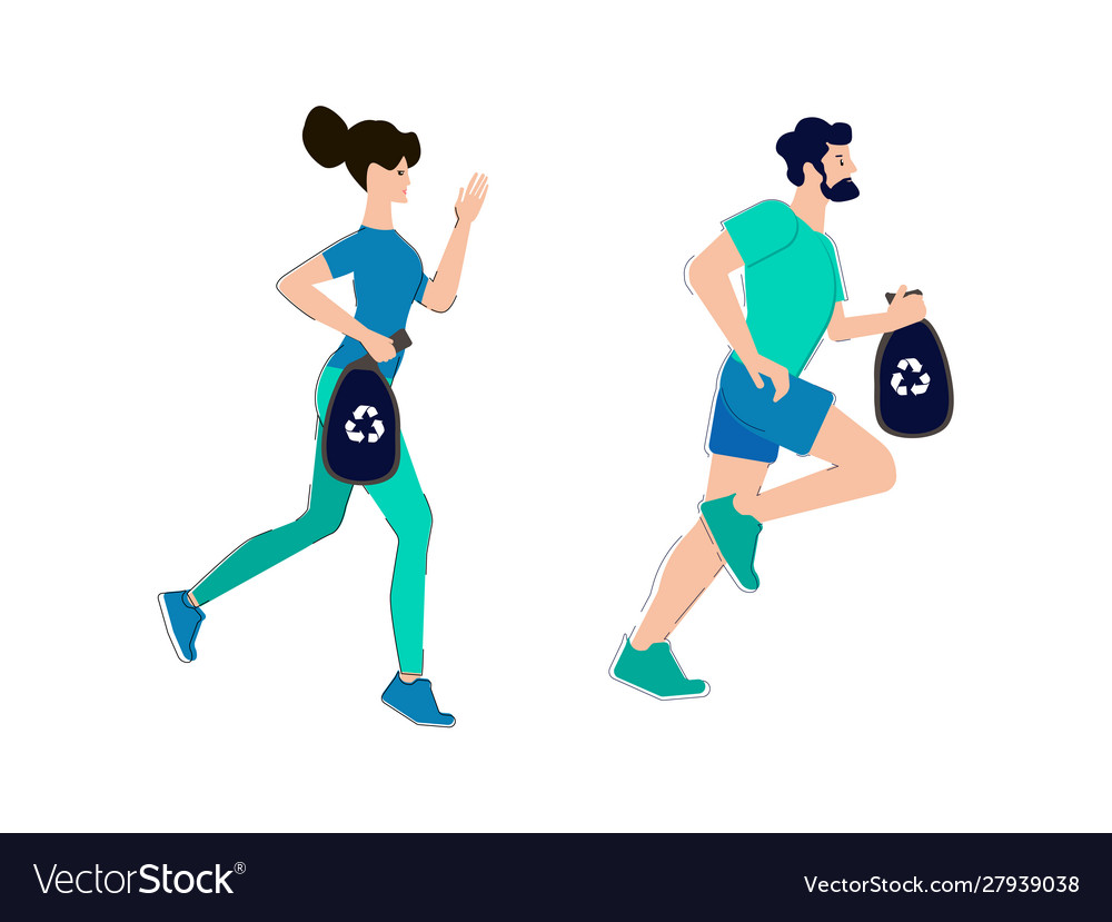 Plogging a man and a woman collect garbage during Vector Image