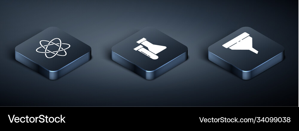 Set isometric atom funnel or filter and test tube Vector Image
