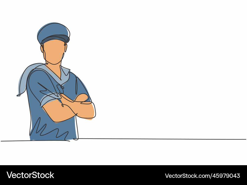 Continuous one line drawing of young sailor man Vector Image