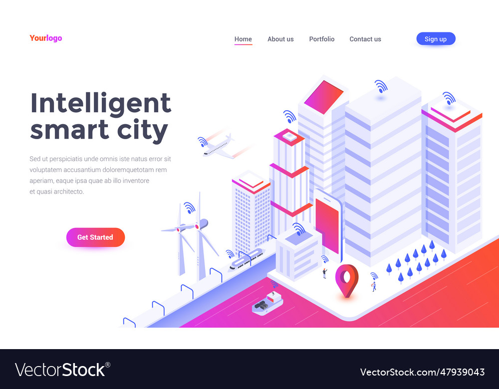 Flat color modern isometric concept - intelligent Vector Image