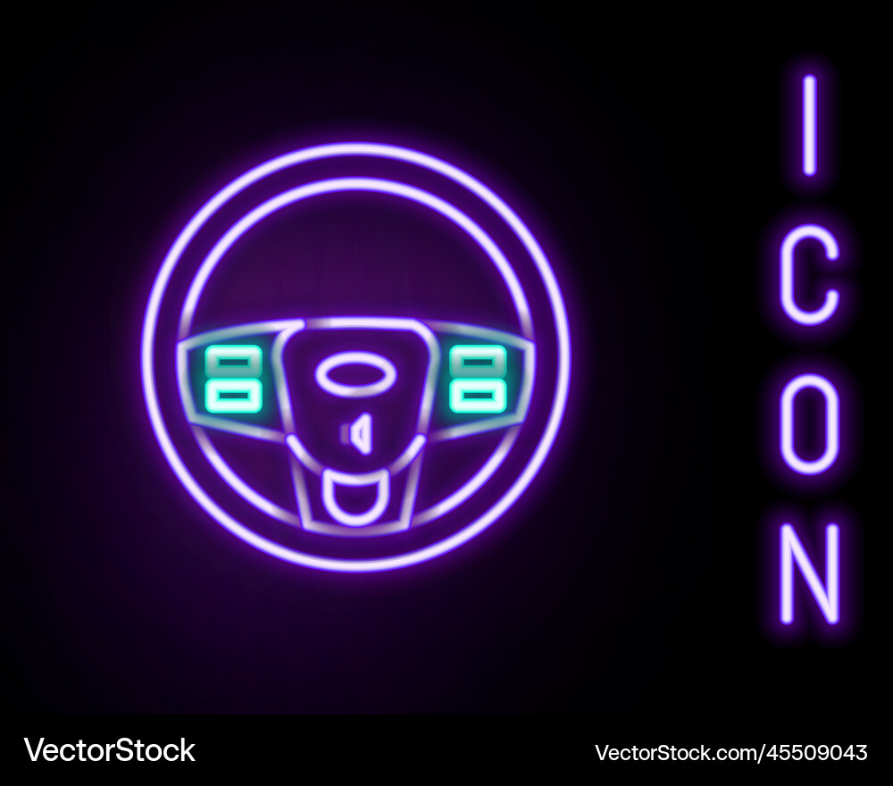 Glowing neon line steering wheel icon isolated Vector Image
