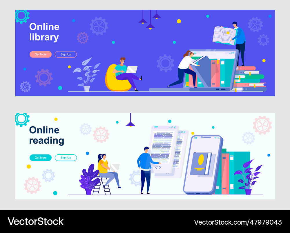 Online library landing page with people Royalty Free Vector