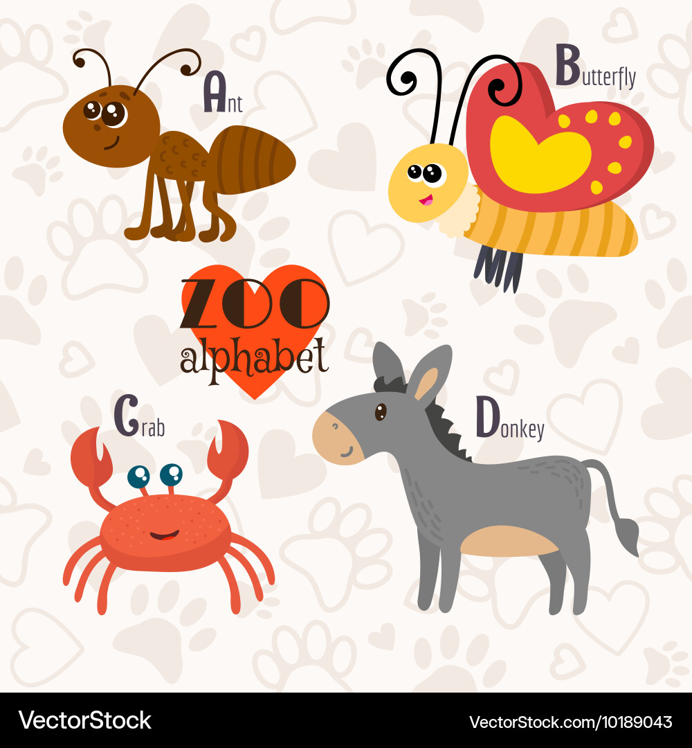 Zoo alphabet with funny animals a b c d letters Vector Image