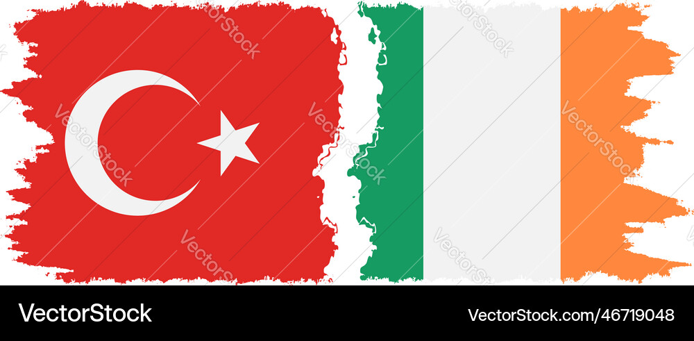 Ireland and turkey grunge flags connection Vector Image