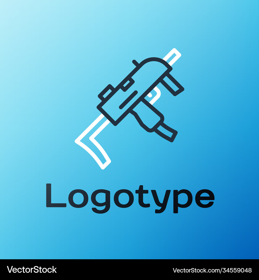 Line mp9 submachine gun icon isolated on blue Vector Image
