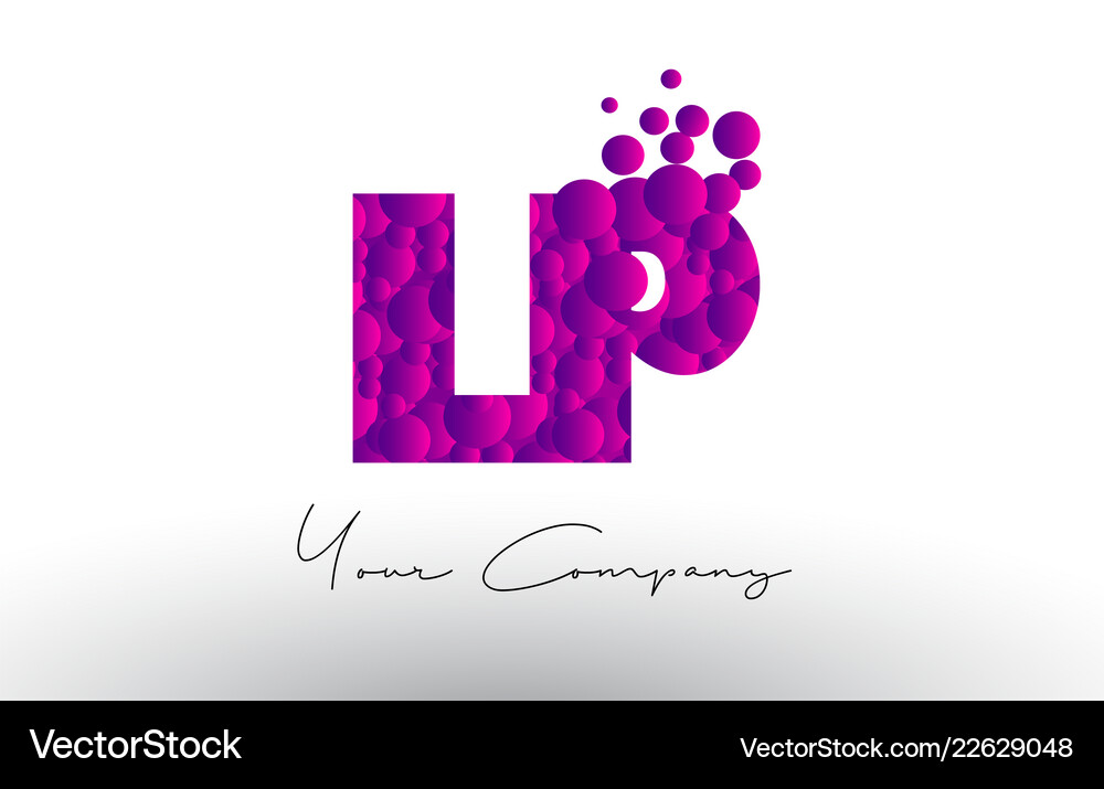 Lp l p dots letter logo with purple bubbles Vector Image