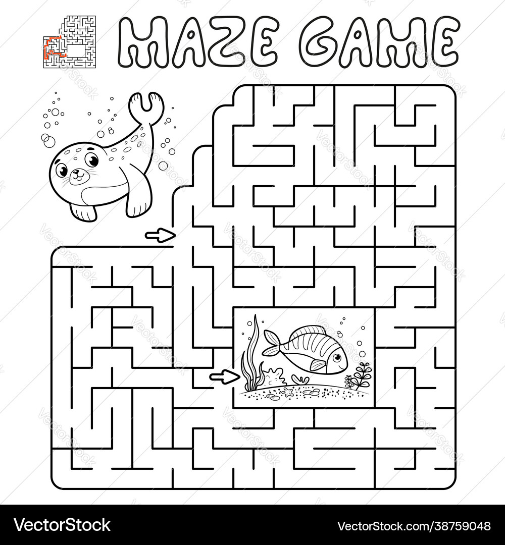 Maze puzzle game for children outline Royalty Free Vector