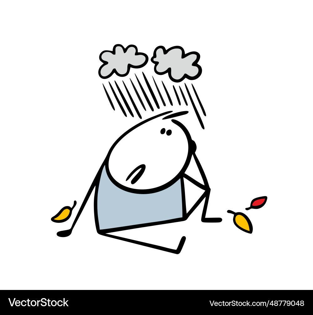 Sad stickman sits in a puddle on the ground Vector Image
