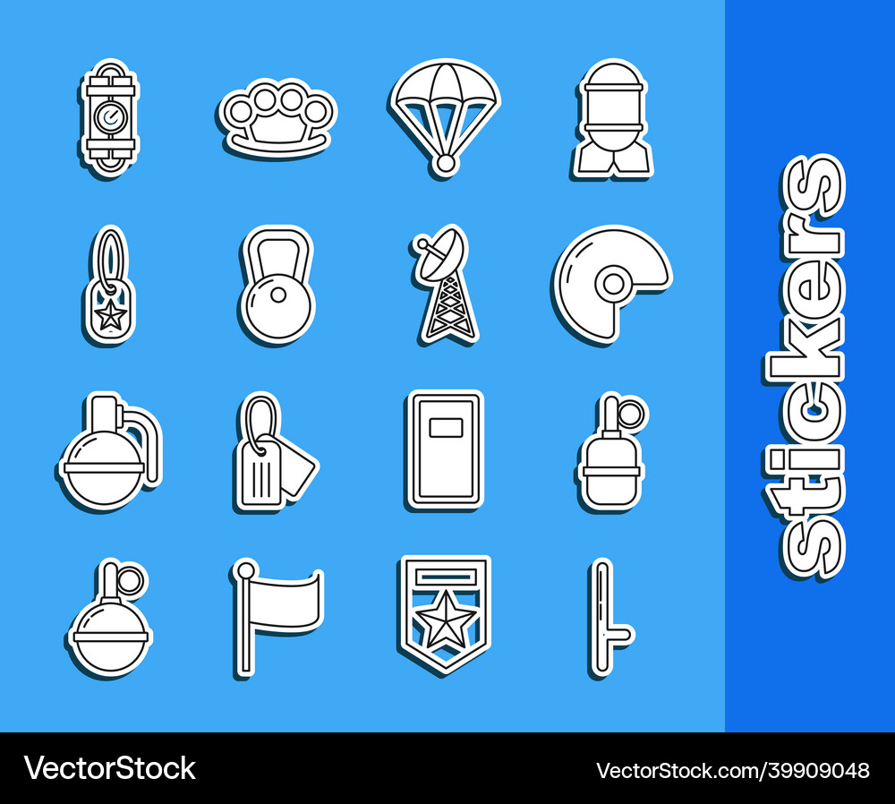 Set line police rubber baton hand grenade Vector Image
