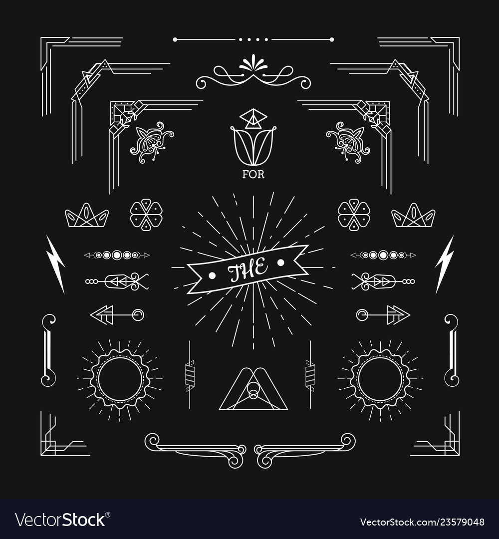 Set vintage geometric shape elements linear Vector Image