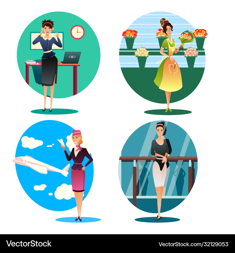 Beautiful women different professions portrait set