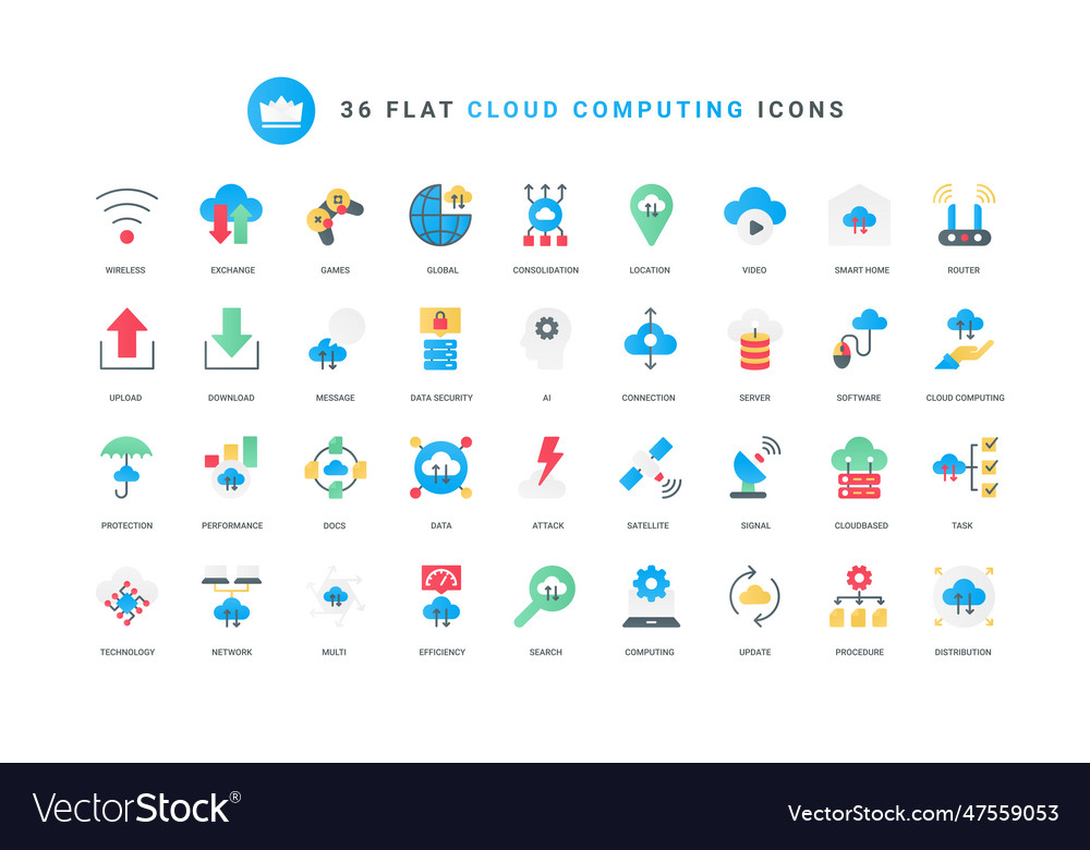 Cloud computing trendy flat icons set server Vector Image