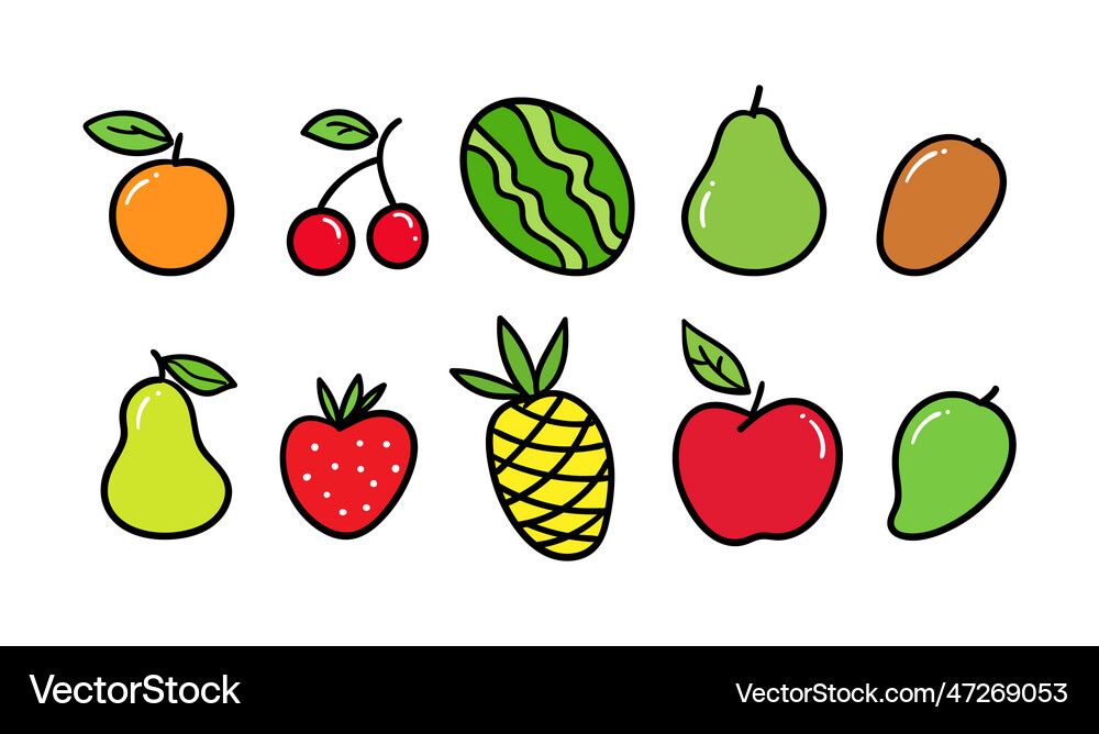 Colorful hand drawn summer fruit collection Vector Image