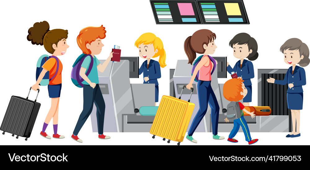 Passengers at check-in counter with service staffs