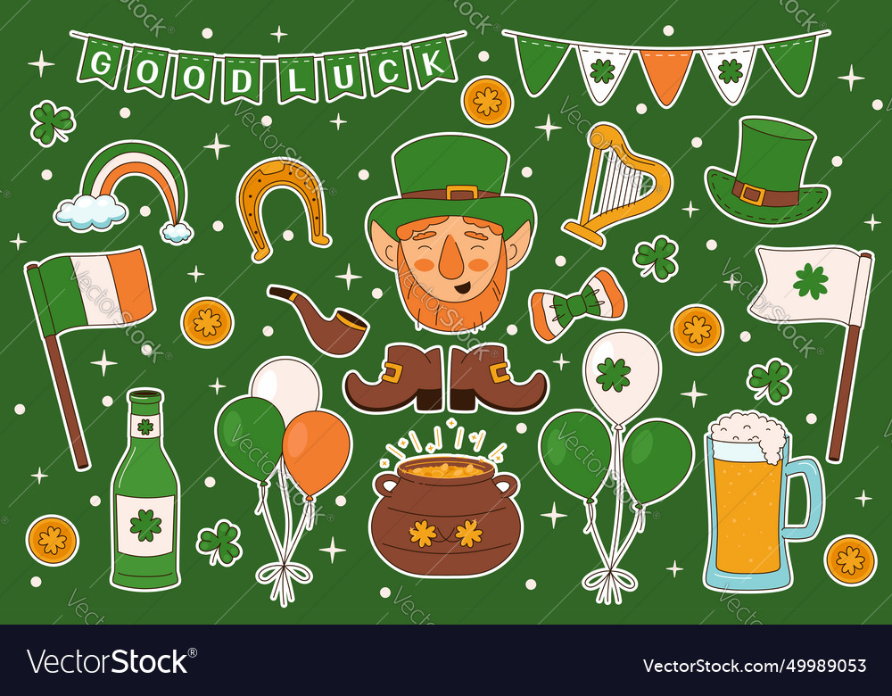 Set of saint patricks day celebration items Vector Image