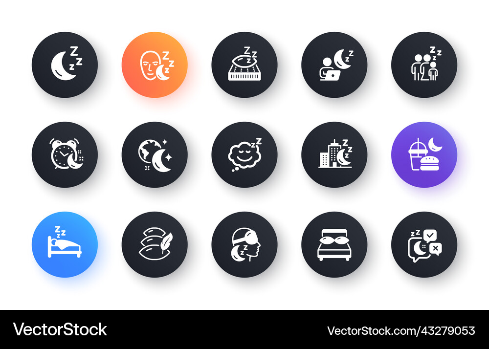 Sleep icons sleeping pillow night bed Royalty Free Vector