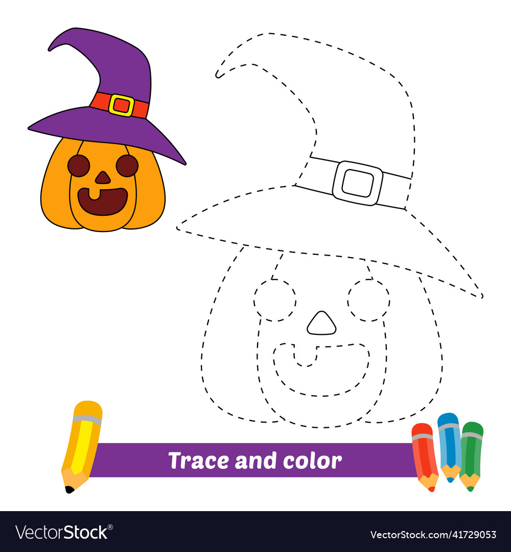 Trace and color for kids pumpkin halloween Vector Image