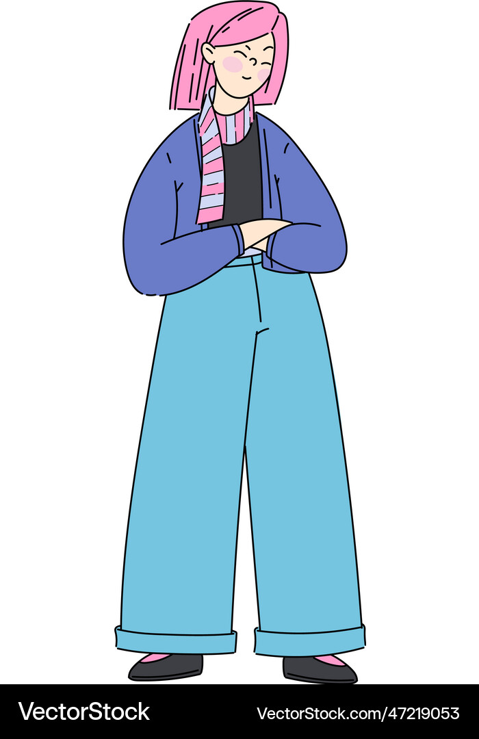 Young woman character standing and thinking Vector Image