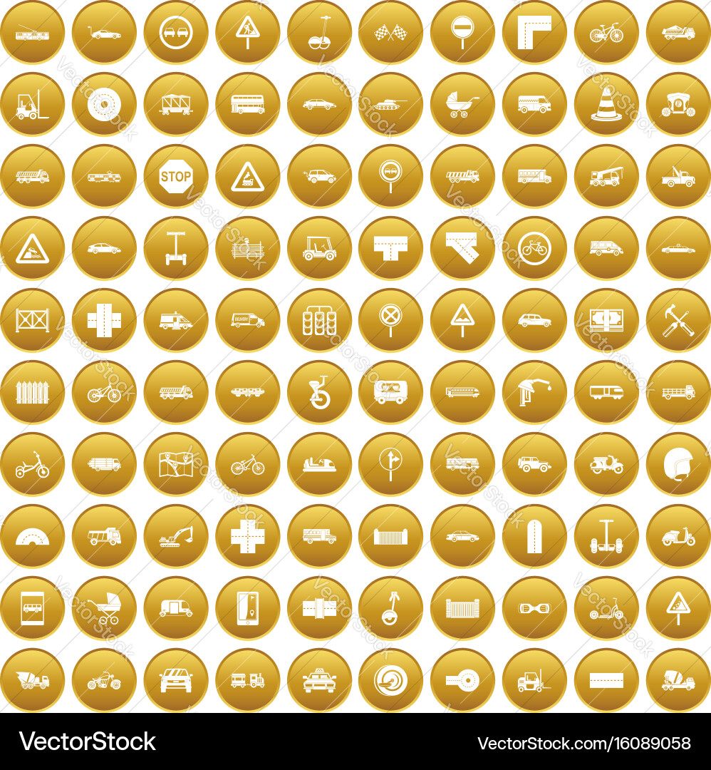 100 road icons set gold Royalty Free Vector Image