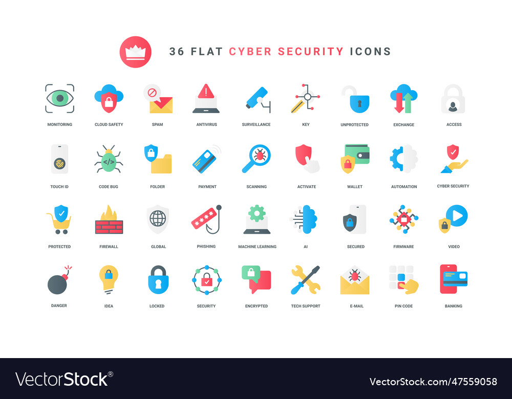 Ai cyber security trendy color icons set data Vector Image
