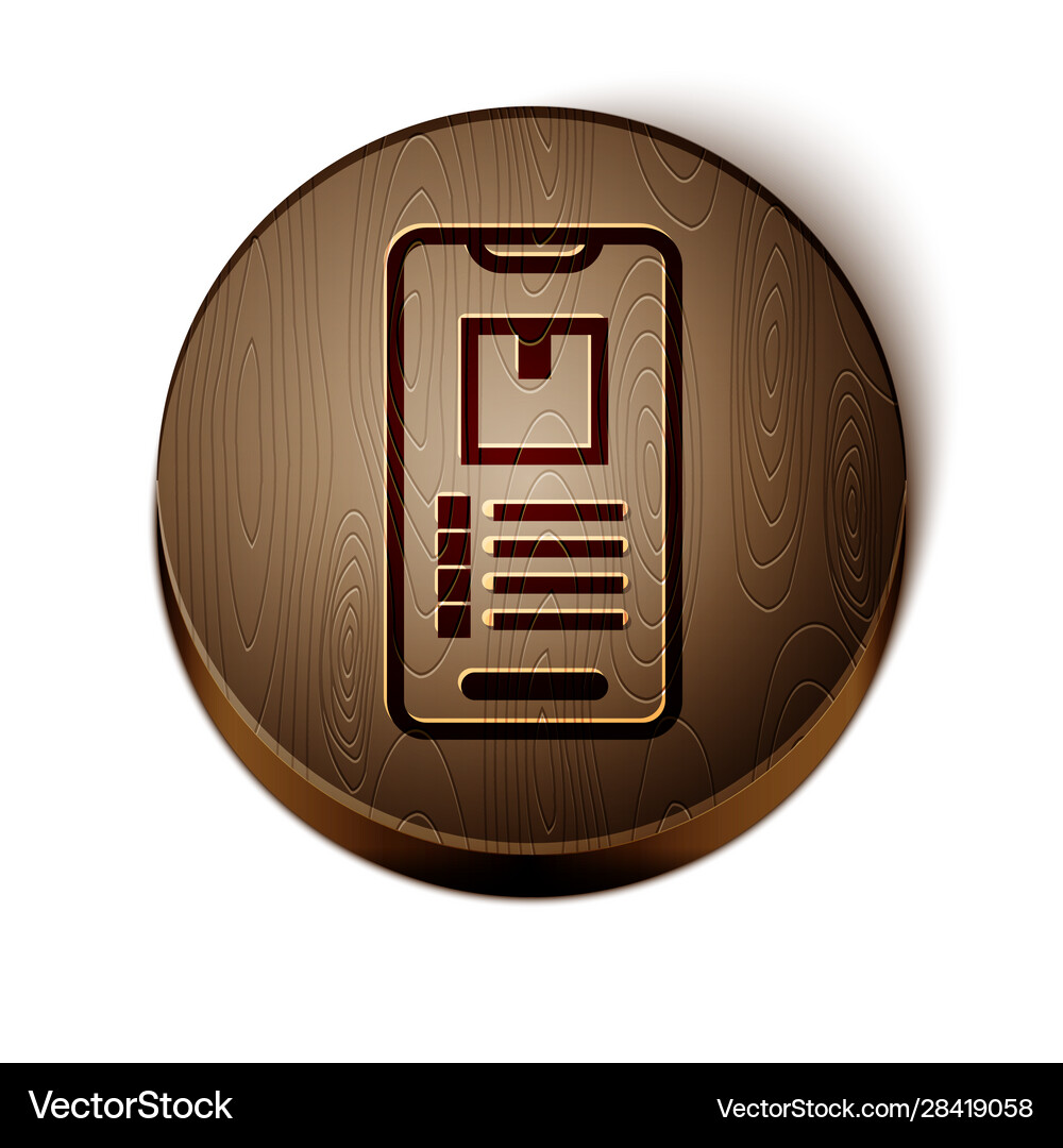 Brown line mobile smart phone with app delivery Vector Image