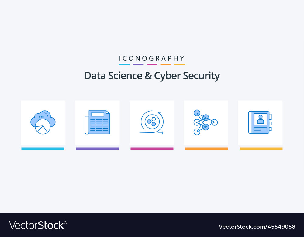 Data science and cyber security blue 5 icon pack Vector Image