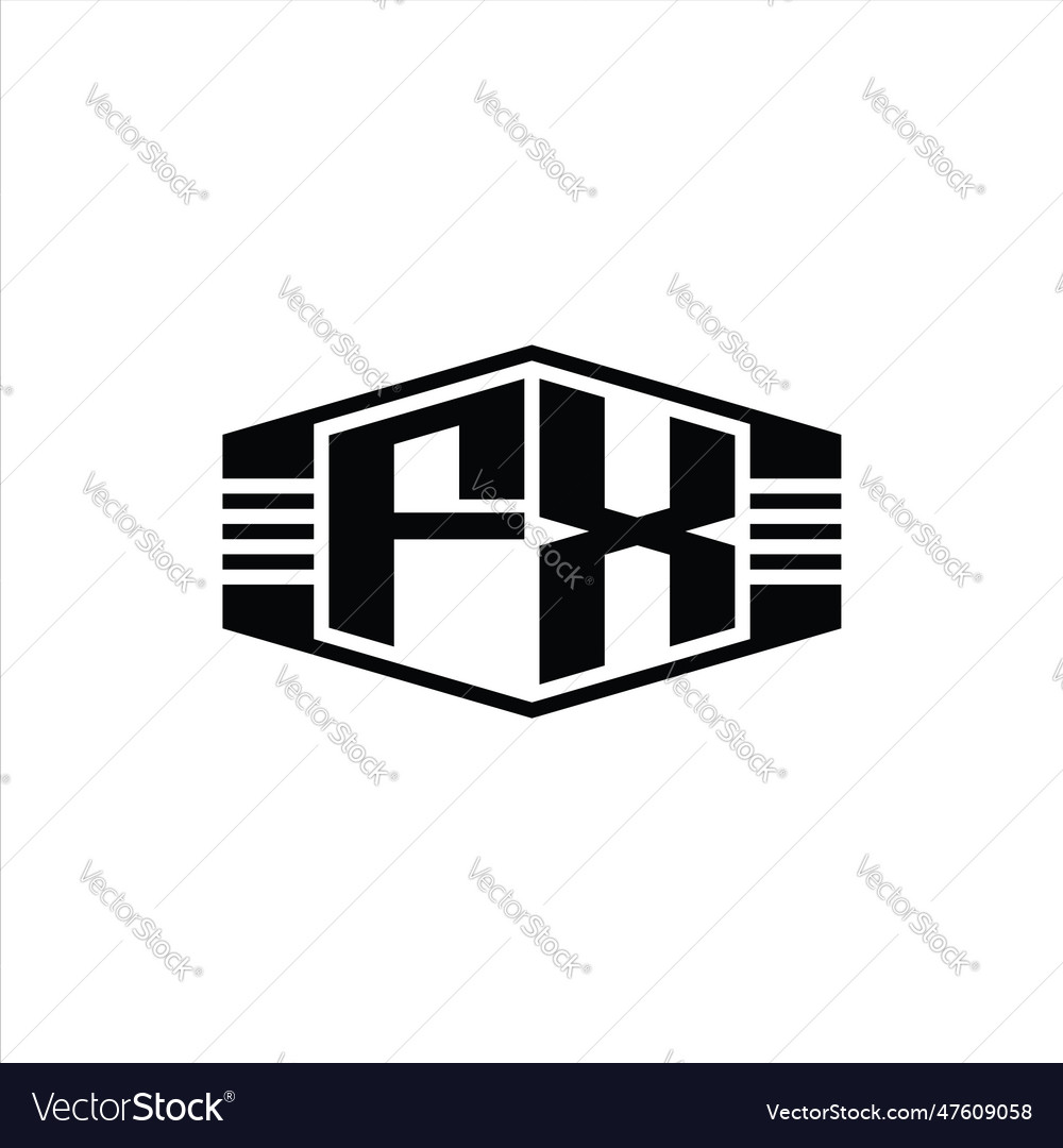 Fx letter logo monogram hexagon emblem shape Vector Image