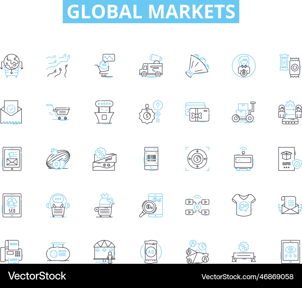 Global markets linear icons set trading Royalty Free Vector