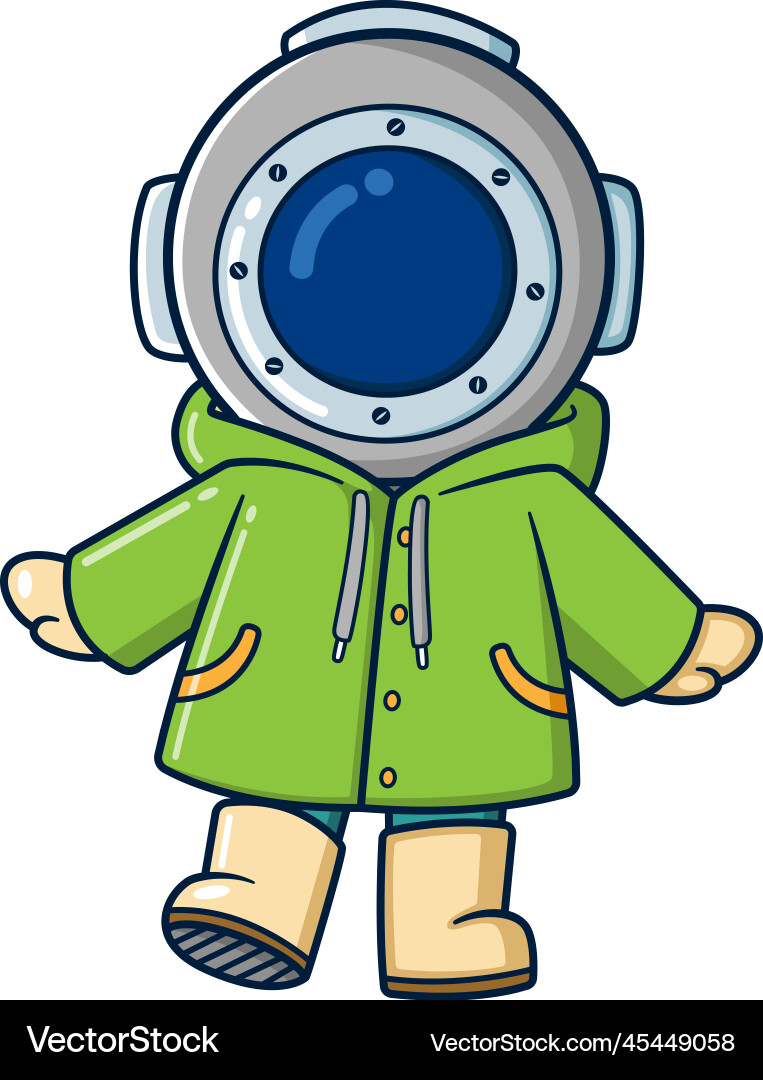 Happy diver wearing green raincoat Royalty Free Vector Image