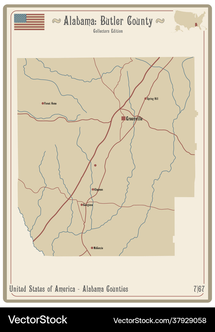 Map butler county in alabama Royalty Free Vector Image